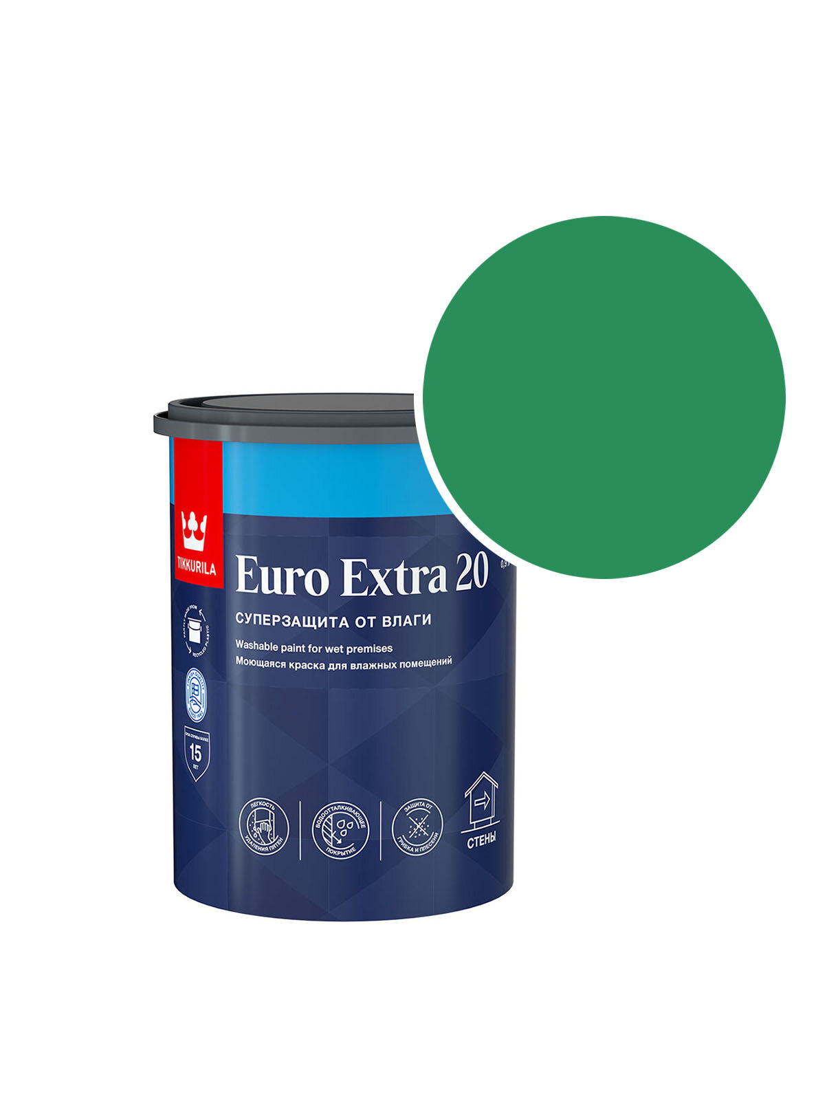 Краска моющаяся Tikkurila Euro Extra 20 RAL 6024 (Транспортный зеленый - Traffic green) 0,9 л