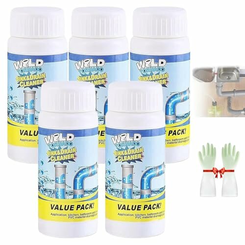 Wild Tornado Sink and Drain Cleaner Powder, 2025 New Wild Drain and Pipe Cleaner, World Tornado Sink Drains Cleaner, Portable Powerful for Kitchen, Bathroom and Toilet (5PCS), White, 10×4×4 cm, 110 grams, Surfactants and aluminum particles, includes 1
