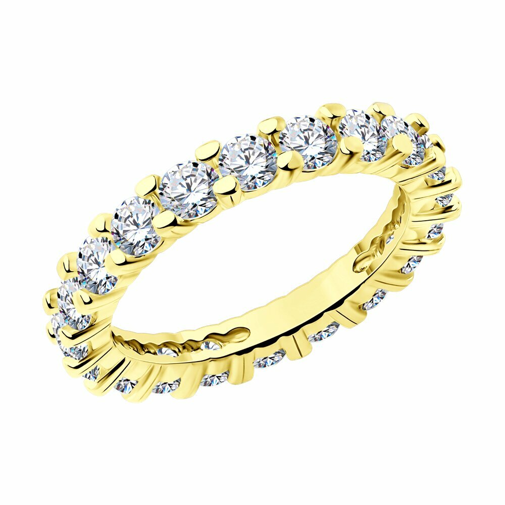 Кольцо, серебро, 925 проба, золочение, фианит