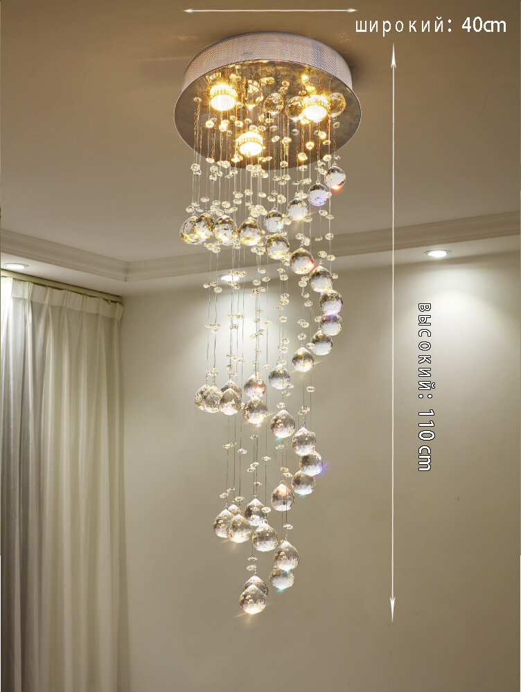 Роскошная подвесная люстра с хрусталем K9 и светодиодной спиралью, современное освещение для гостиной, лестничного пролета, отеля