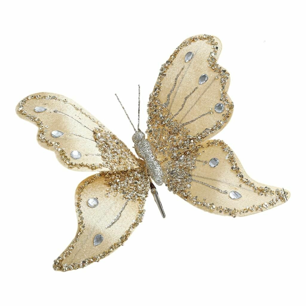 Блестящая пластиковая бабочка 25 см для праздничного декора, Золото