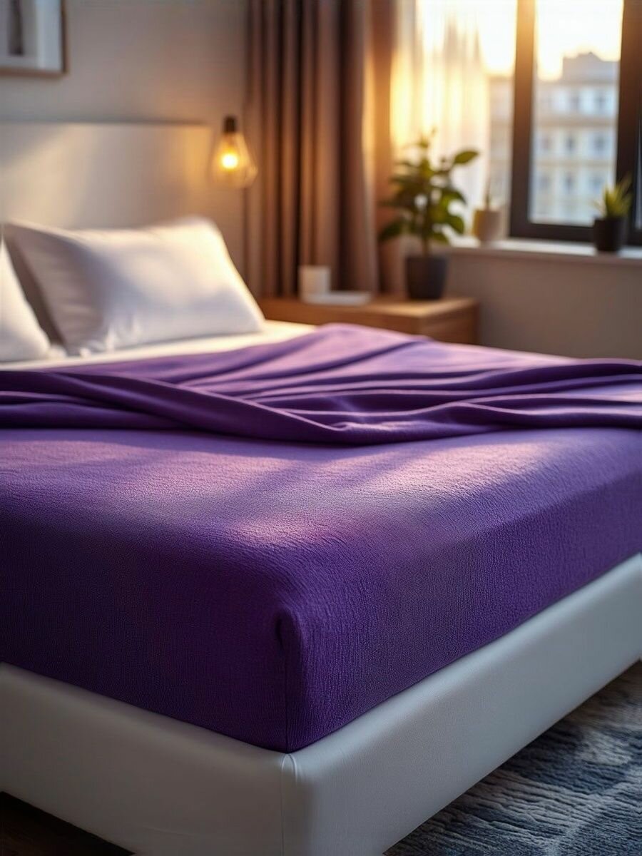 Махровая простыня на резинке: "Слива" Alice Textile. Размер: 180х200. Высота борта 20 см.