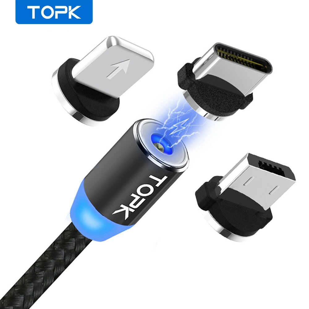 TOPK AM23 1M светодиодный магнитный кабель Micro USB кабель USB Type C кабель нейлоновый оплетенный магнитный кабель Typ
