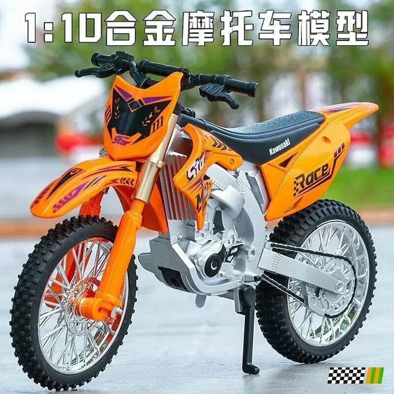 Игрушечный мотоцикл Kawasaki KX450F, 1:10, игрушка для мальчика, модель автомобиля, мотоцикл