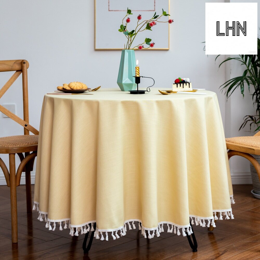 Скатерть Ins "Всписках", французская, однотонная, круглая, хлопок/лён, 200 см