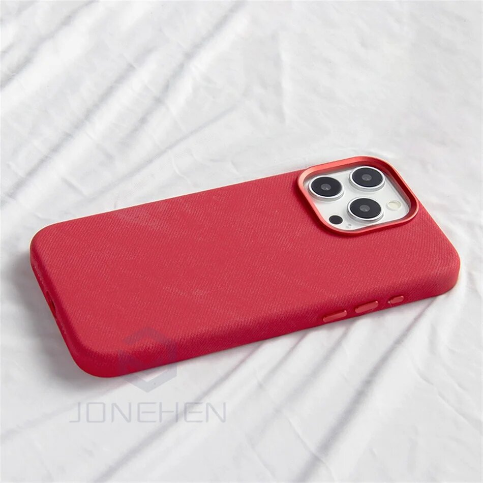 Роскошный кожаный магнитный чехол Magsafe из фланелевого волокна для Red GZ CC, For iPhone 16 Pro