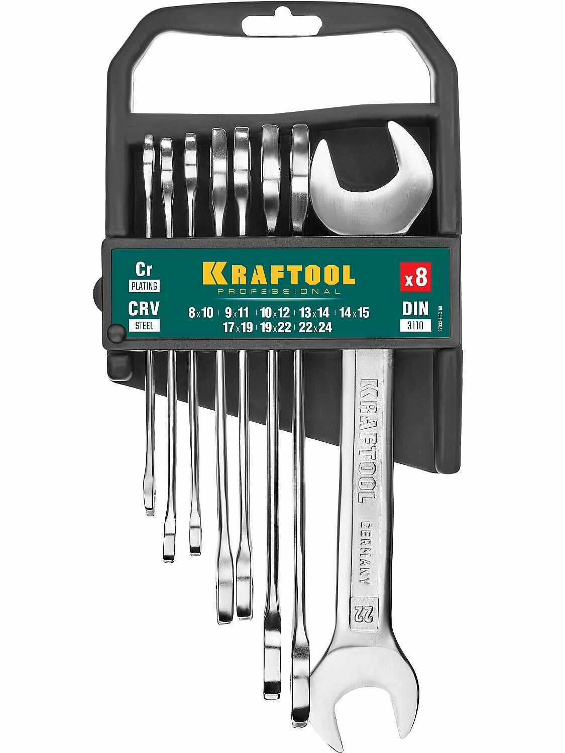 KRAFTOOL 8 шт, 8 - 24 мм, набор ключей гаечных рожковых 27033-H8C_z01