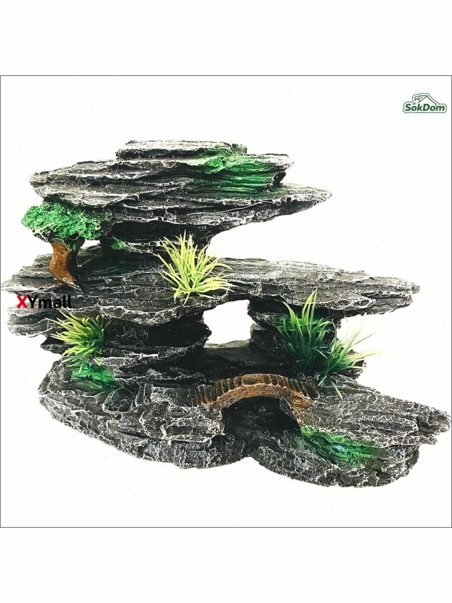 Искусственный Рокарий-Грот Скала 21 7 11 см Реалистичная Декорация с Укрытием для Рыб в Аквариуме