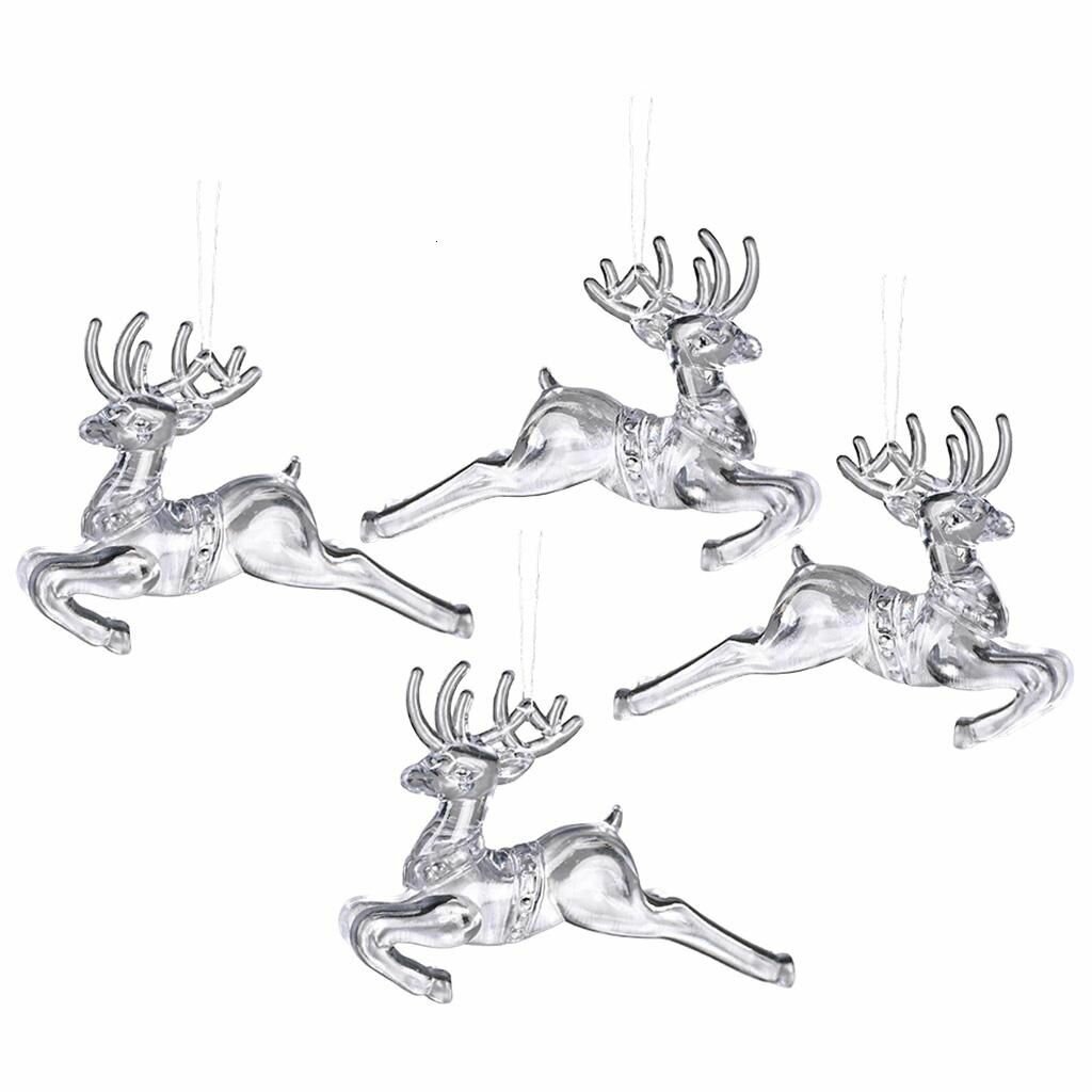 Упаковка из 4 штук, украшение рождественской елки, рождественская прозрачная подвеска в виде снежинки-кулон с летающим оленем