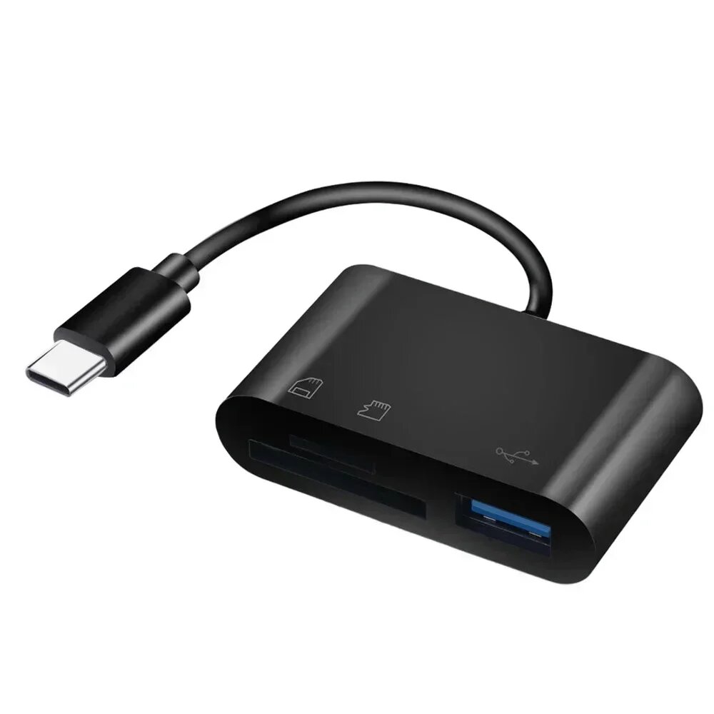 Адаптер типа C 3 в 1 TF CF SD Устройство чтения карт памяти Адаптеры для SIM-карт USB C TypeC OTG Конвертер для MacBook Ноутбук Samsung Xiaomi 3 in 1-Black