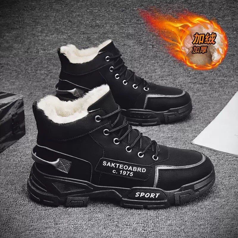 Мужские зимние рабочие ботинки MOOCIE, универсальные повседневные ботинки Dr. Martens и тёплые туфли из бархата и хлопка, EU:40