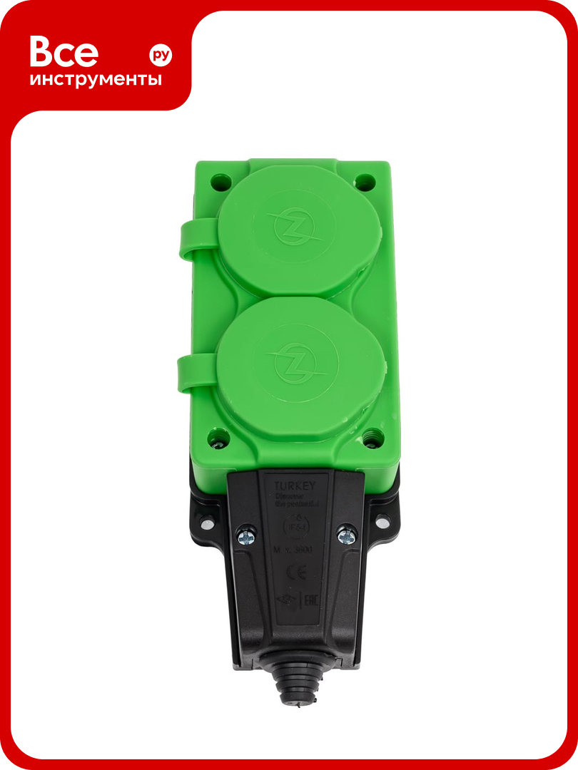 Штепсельная колодка NE-AD 2-гнезда с крышкой, с заземлением, 16А, IP54 (каучук), Зеленый 4132 для подключения электрооборудования