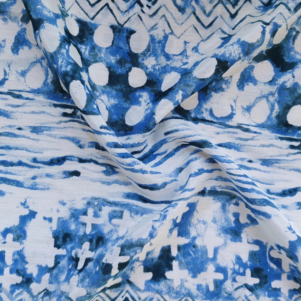 Шелковая хлопковая ткань FABRIC SHIPPER сине-белая 135 см 5Meters X 1.35Meter