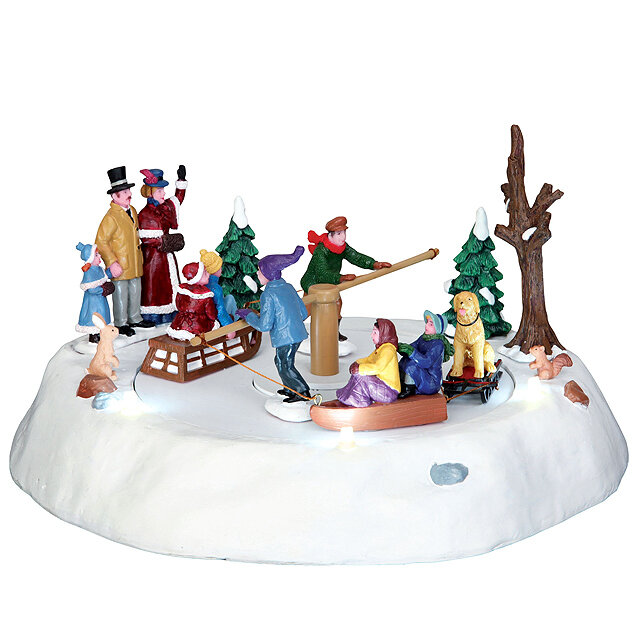 Композиция Рождественское катание на санях, 22*22 см, движение, подсветка, батарейки, Lemax, 44773-lemax