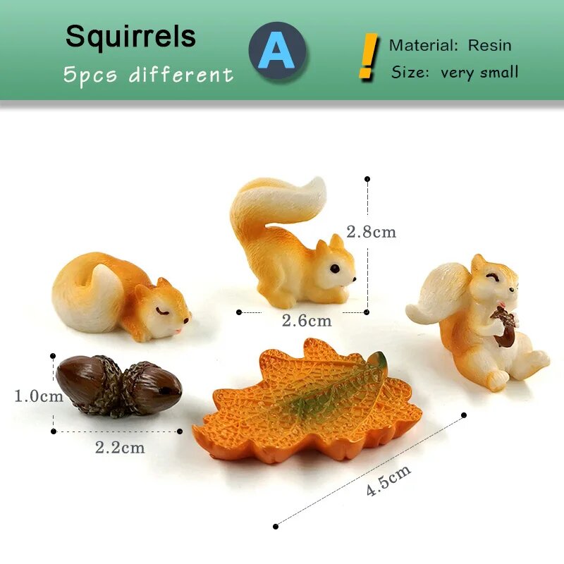 Миниатюрные фигурки белок, 5 шт. Resin, Squirrel Series A