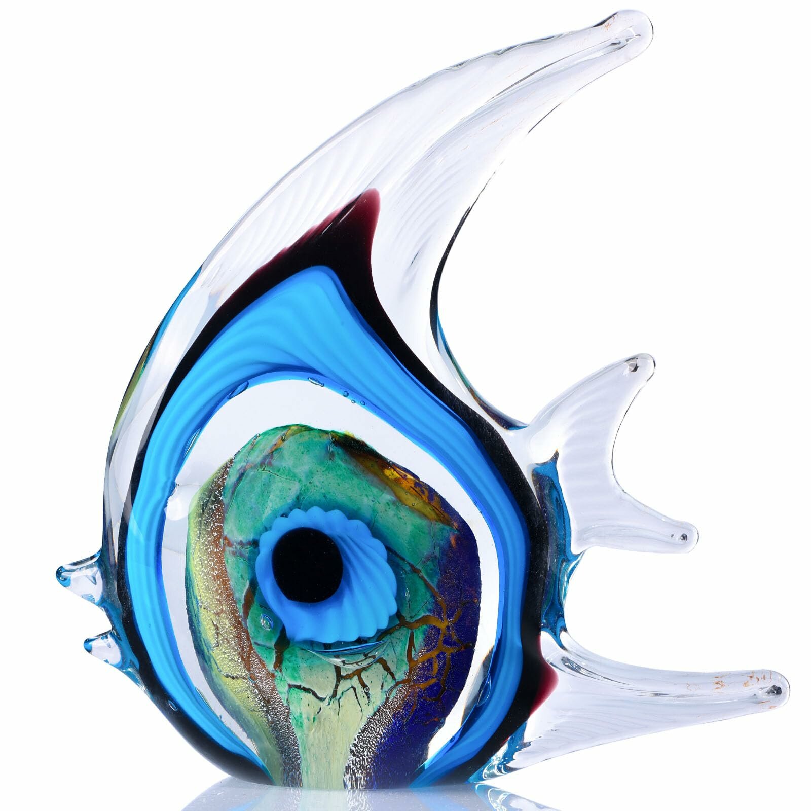 XMGZQ Голубые стеклянные фигурки рыб, Ручные выдувные стеклянные фигурки тропических рыб, Украшения из стекла, Декор для дома, Фигурки морских обитателей из стекла, Коллекция морских животных в подарок на день рождения, Стеклянная скульптура