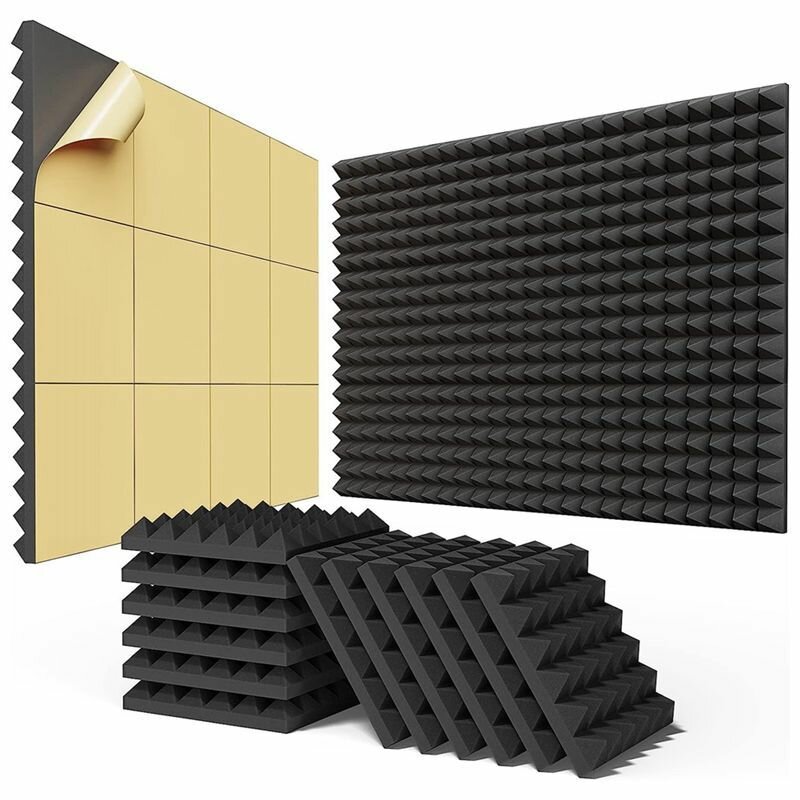 24 шт. самоклеящихся звукоизоляционных пенопластовых панелей 2x12x12 дюймов, быстрорасширяющиеся акустические панели, звукоизоляционная стена в форме пирамиды