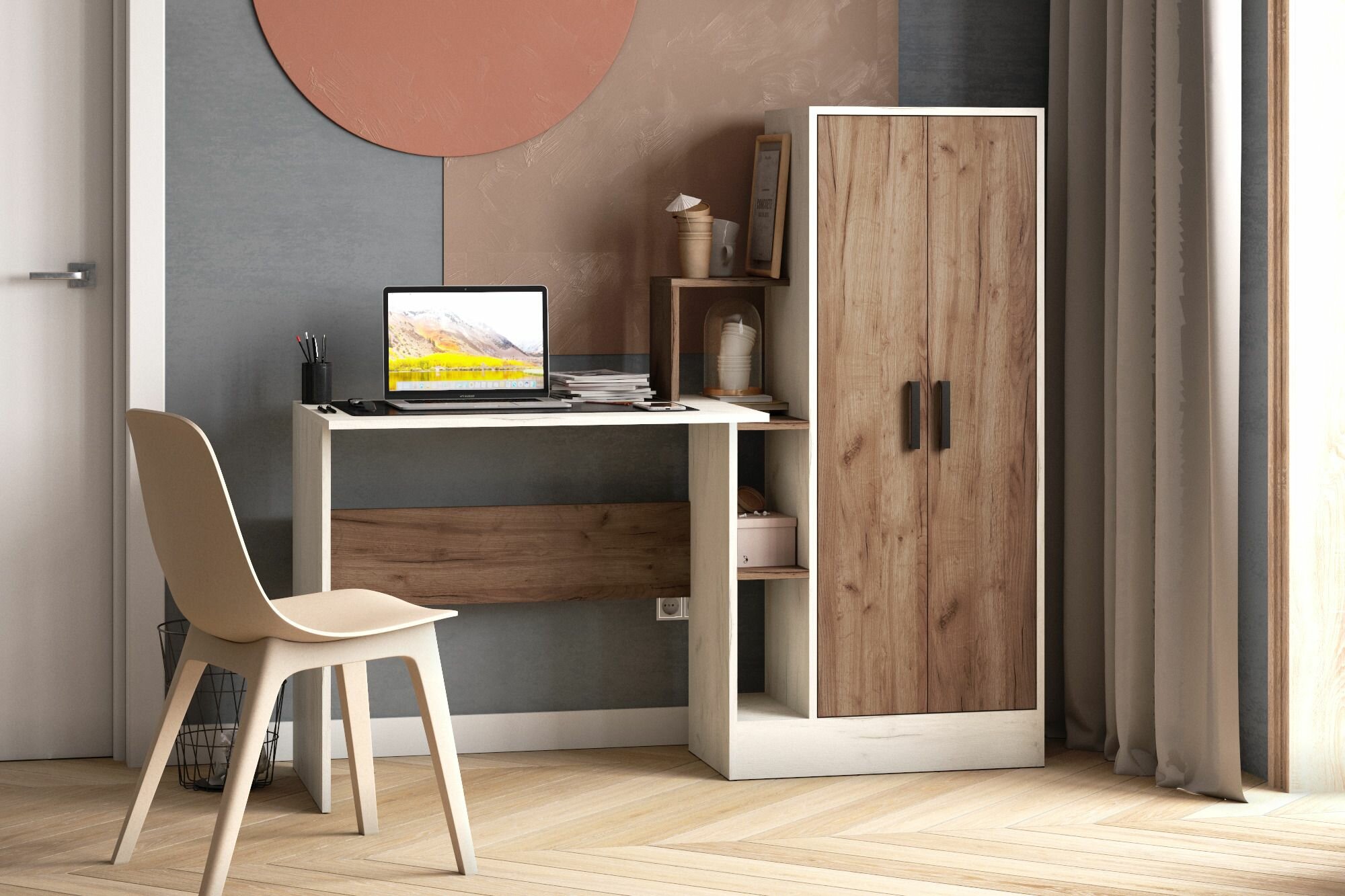 Компьютерный стол СКМ-1 дуб крафт белый/дуб крафт табачный (Микон)