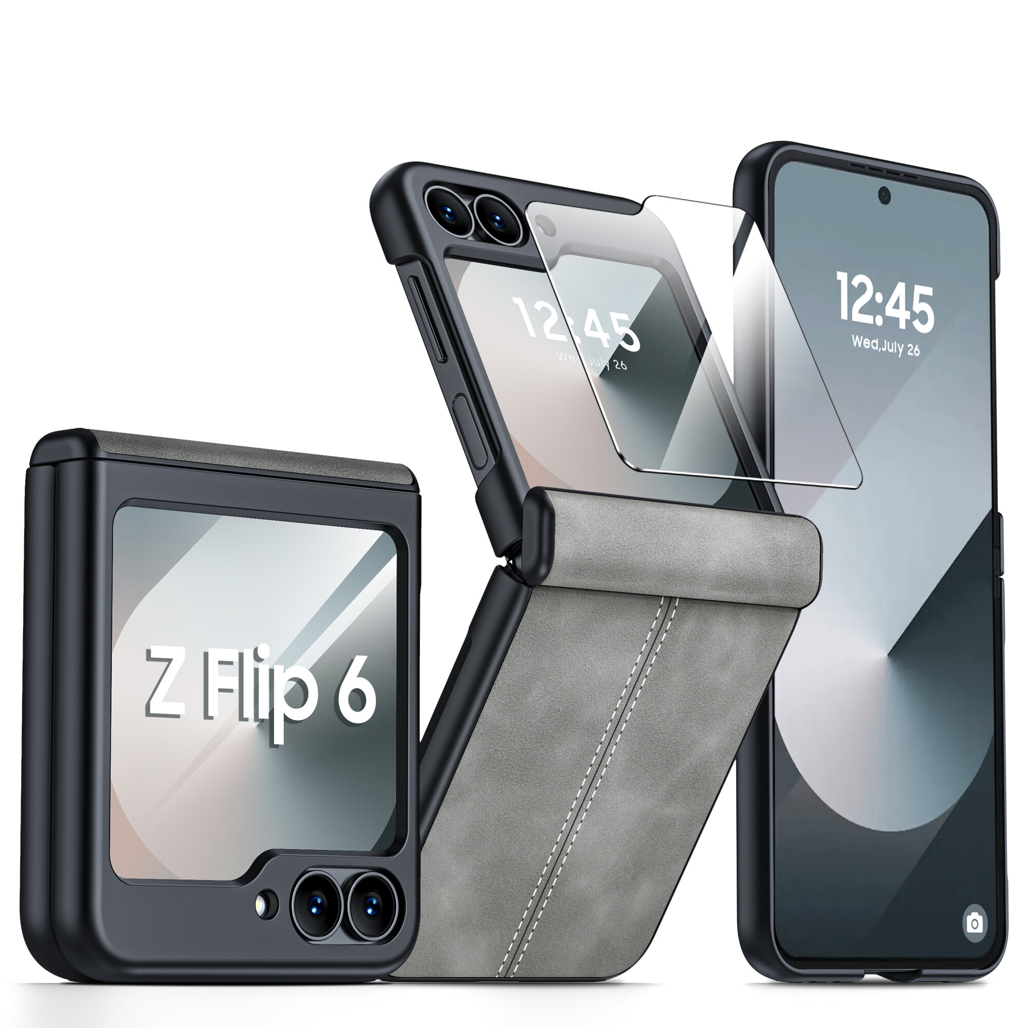 Чехол для Samsung Galaxy Z Flip6 / Самсунг Галакси Z Flip6, soft touch, накладка, искусственная кожа, поликарбонат (PC), защита камеры, ударопрочный, усиленные углы, Samsung, Samsung Galaxy Z Flip6, gray,