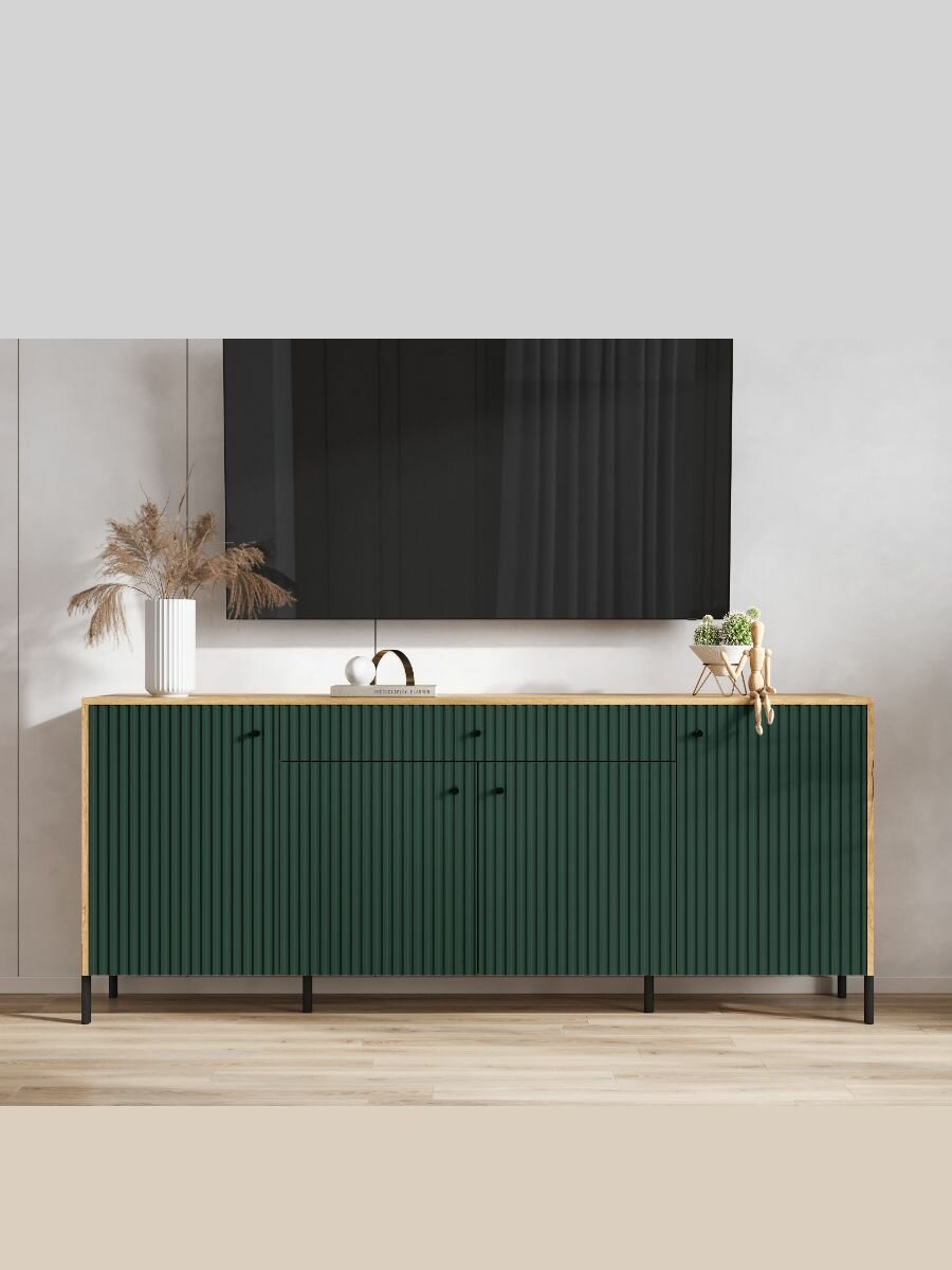 Комод Оливия (металл) МДФ/ЛДСП 2000х830х426, Дуб крафт/Браш Мени Грин, для дома, для дачи, МИФ