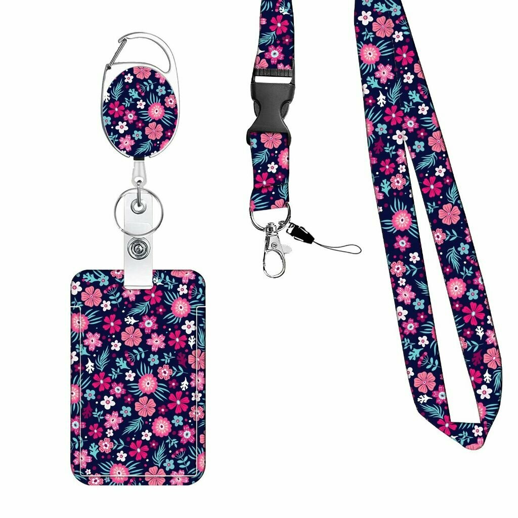 Выдвижной держатель бейджика, Катушки с держателем именной карточки, Цветочный принт