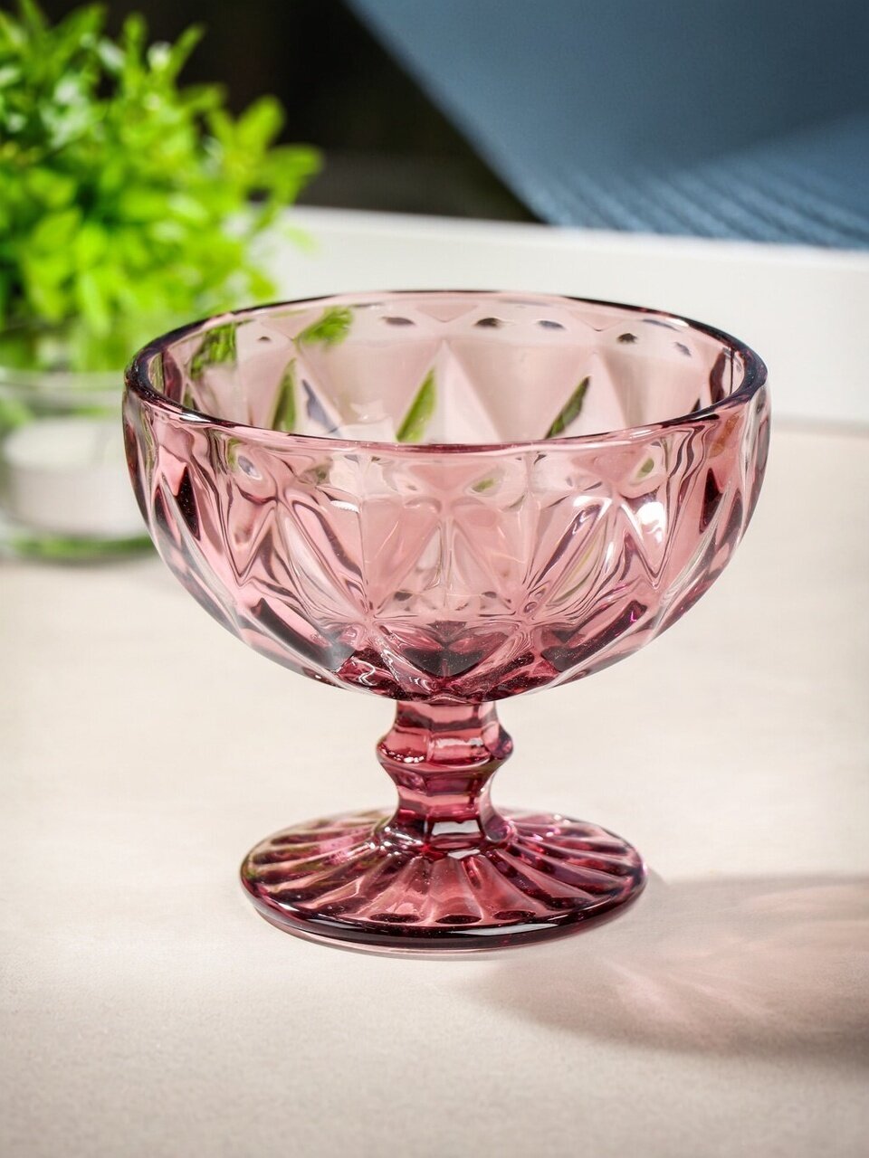 Креманка стеклянная 120 мл сиреневая Y6-2021, десертная посуда, производство Китай