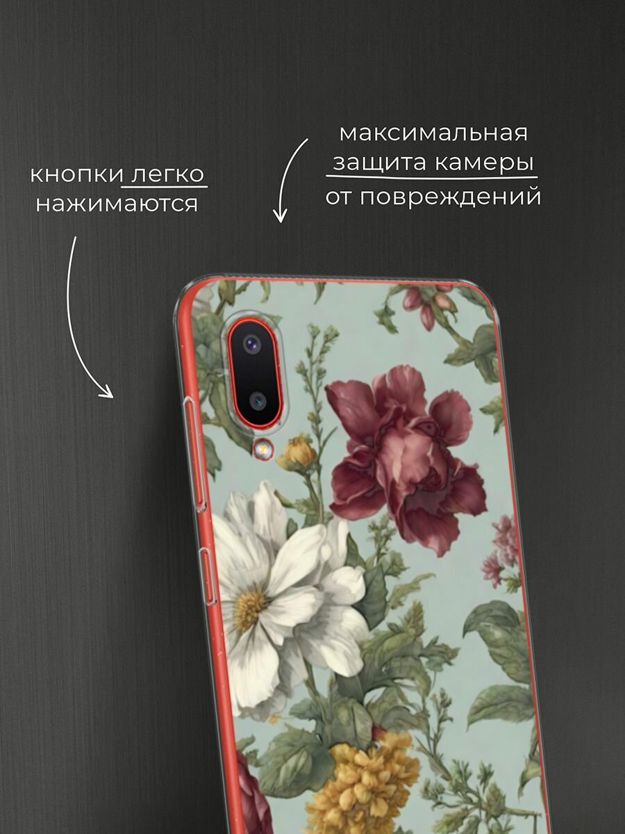 Силиконовый чехол на Samsung Galaxy A02 / Самсунг Галакси А02 с принтом Акварельные красные цветы — фото 1