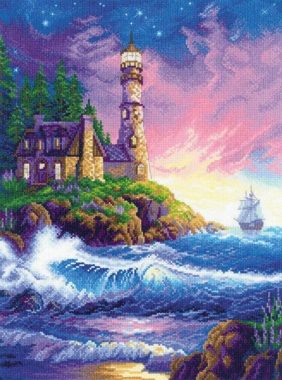 Набор для вышивания Riolis "Зов маяка" 30x40 см, Дома Море Архитектура Природа