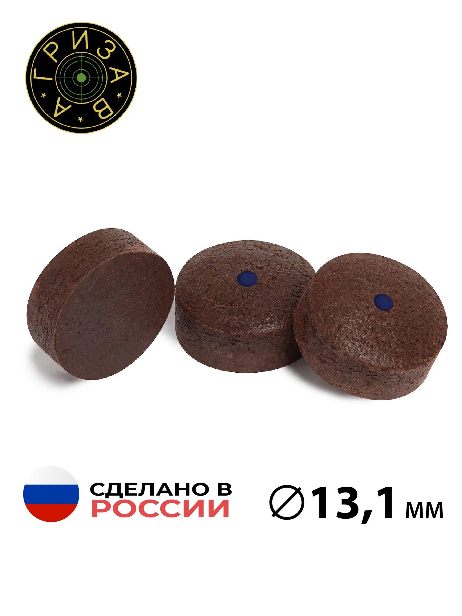 Наклейка для кия В. Гриза 1.0 Синяя 13,1мм Hard, прессованная, 1 шт.