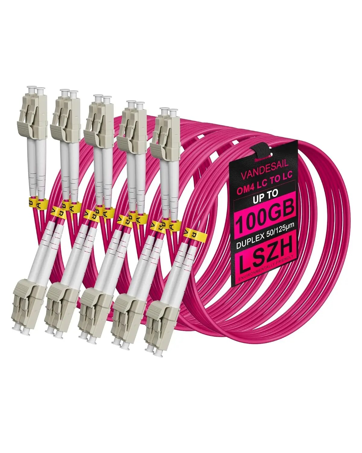 Волоконный патч-кабель VANDESAIL 2–5 м OM4 LC-LC, 5 упаковок многомодовых дуплексных волоконно-оптических шнуров емкостью 50/125 мкм, 1/10/40/100 Гбит/с, оболочка LSZH