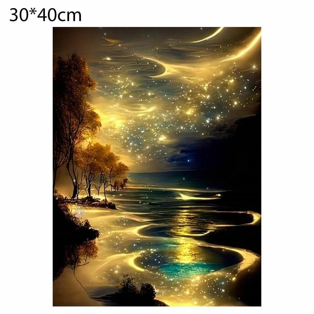Алмазная мозаика большая картина "Пляжный лунный свет" со светящимся в темноте стразами и 5Д элементами