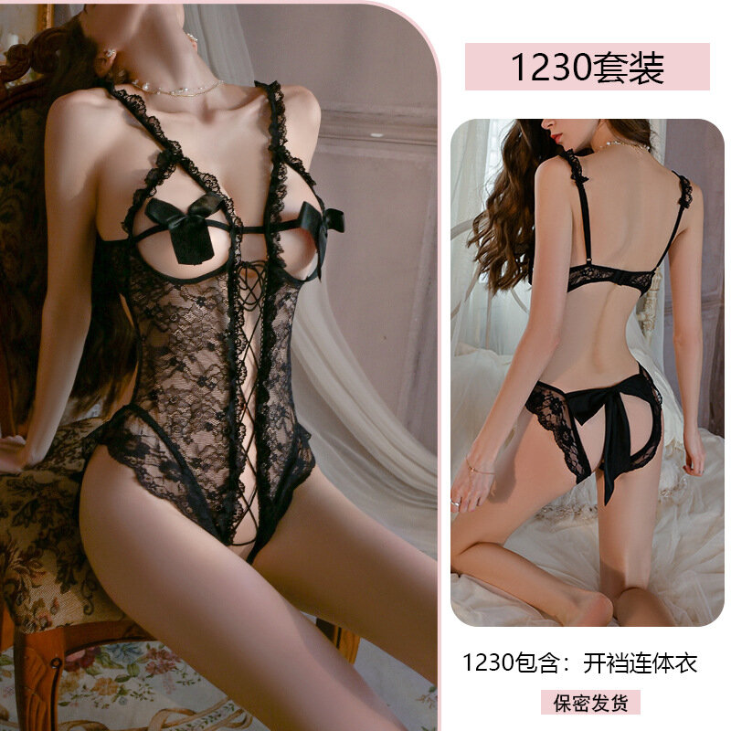 Сексуальное кружевное боди для женщин, больших размеров, ночная рубашка с открытым шаговым швом, 1230