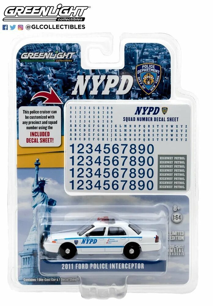 GreenLight 1:64 полицейский автомобиль Ford Crown Victoria 2011 года, полицейная служба города Нью-Йорка (NYPD)