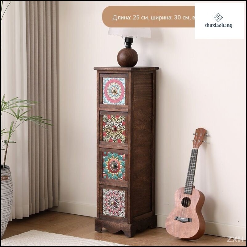 Ретро комод "New York Times", 25 см x 30 см x 93 см, стиль арт-деко, 4 ящика