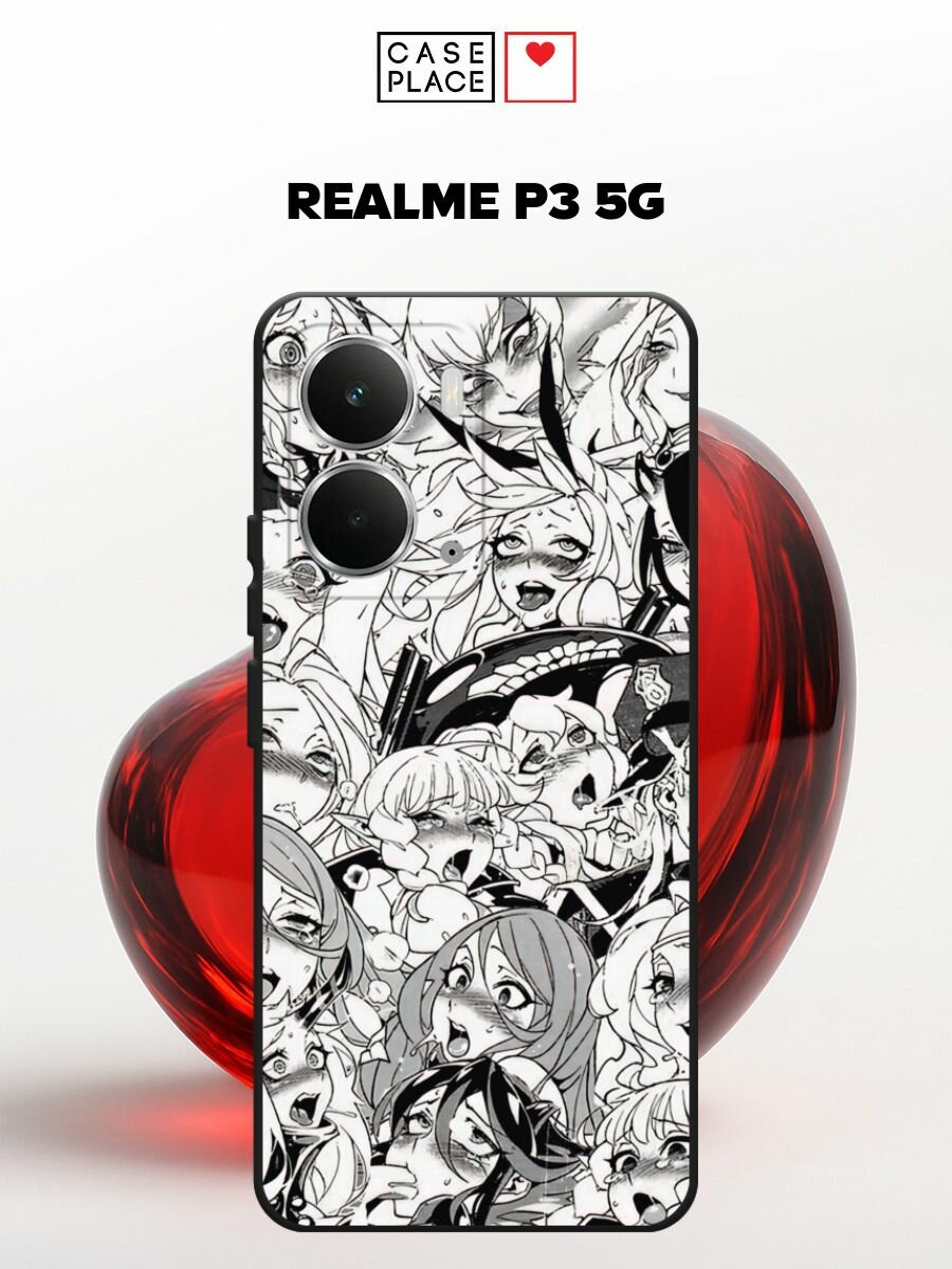 Черный матовый чехол на Realme P3 5G / Реалми P3 5G с принтом Ахегао манга тян