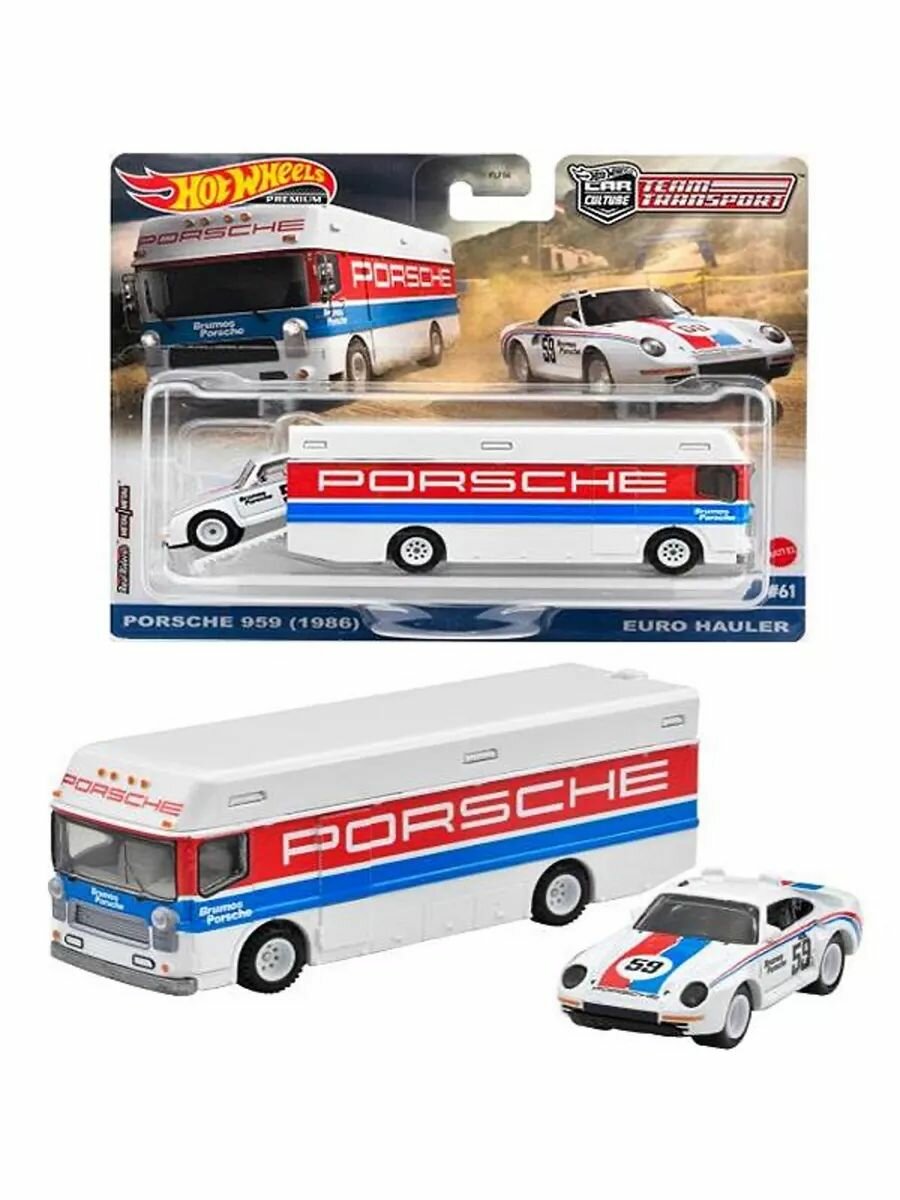 Игрушечный транспорт Hot Wheels Team Transport - Набор Porsche 959 и Euro Hauler - Хот Вилс HKF47
