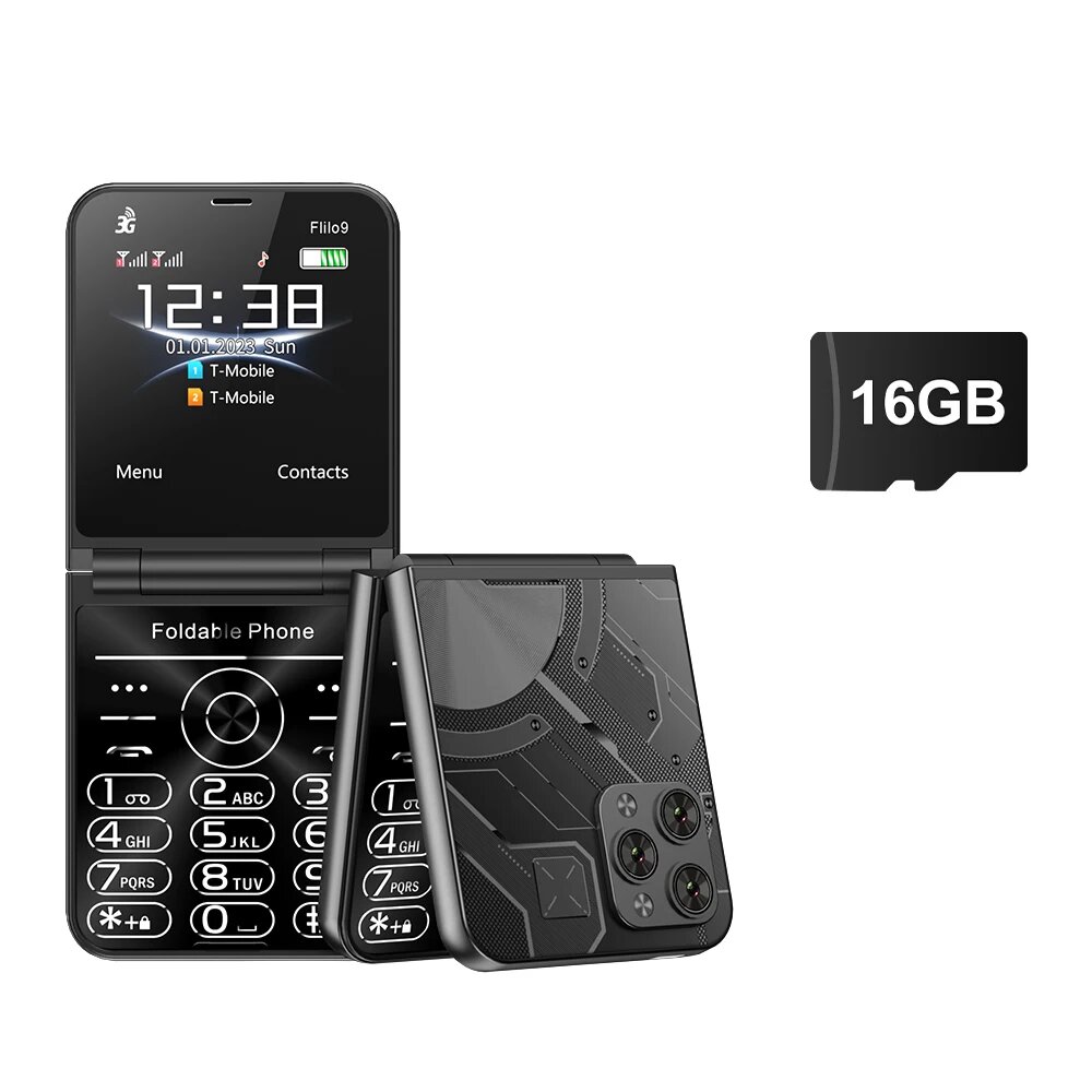 SERVO Flilo9 Flip Mobile Phone 3G Network Call Recording Blacklist FM Radio Flashlight MP4 Foldable Cellphones Dual SIM Standby