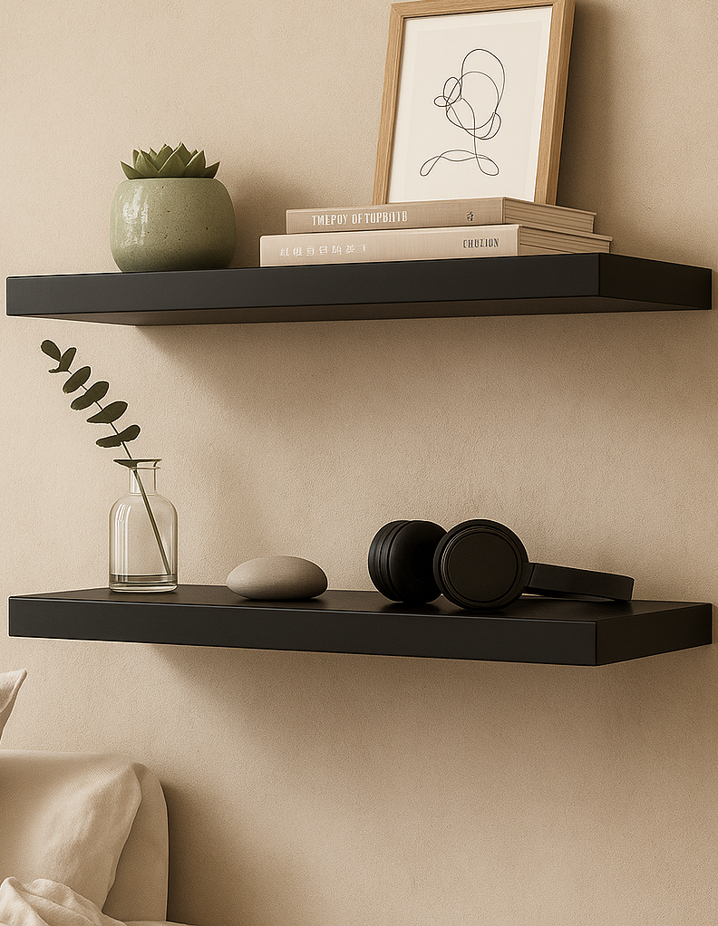 Полка настенная икеа Lack, береза, черная, скрытое крепление, 2 шт.