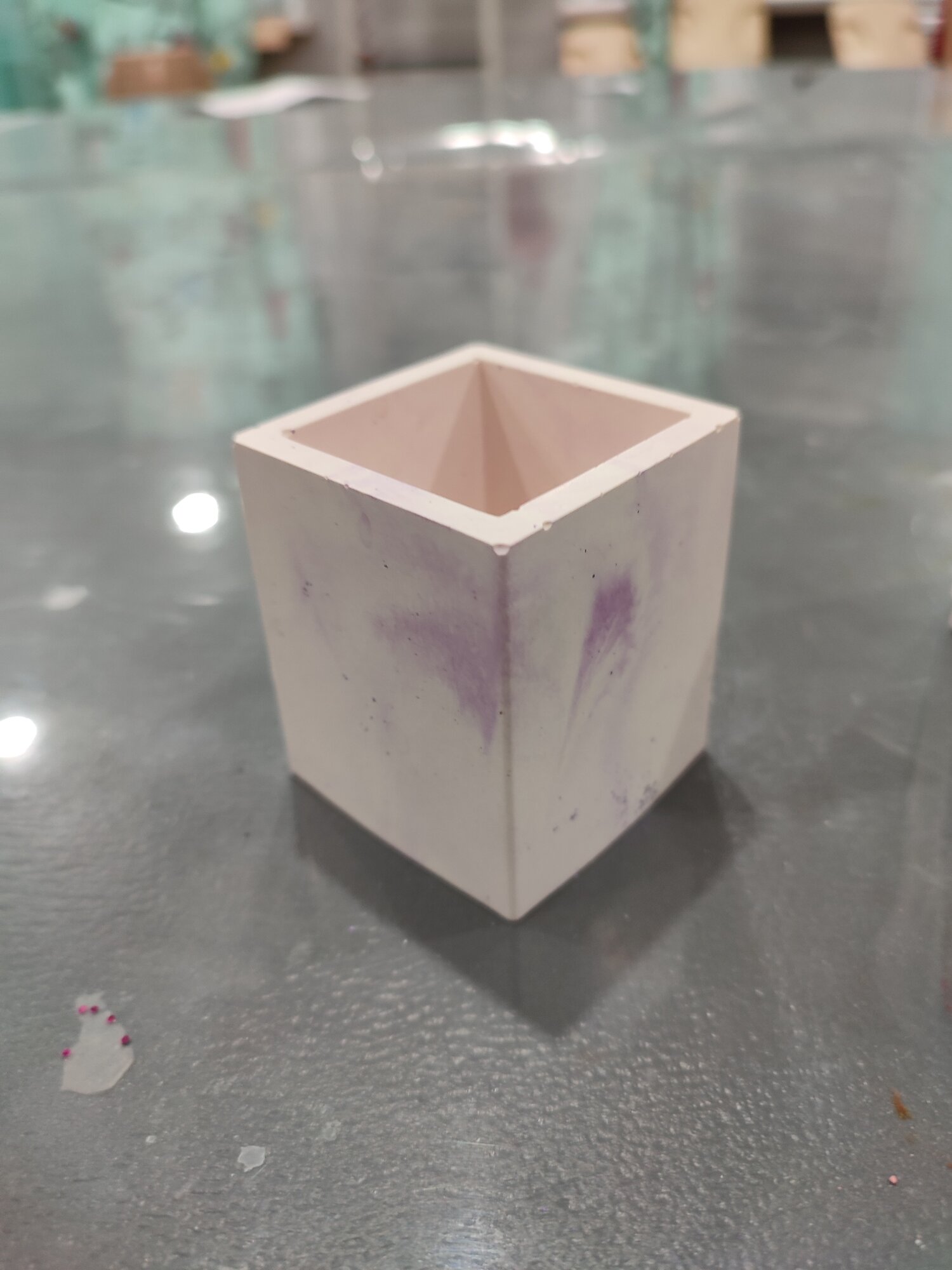 Подсвечник для заливки свечей из гипса квадратный , гипсовое кашпо, стакан для заливки свечей