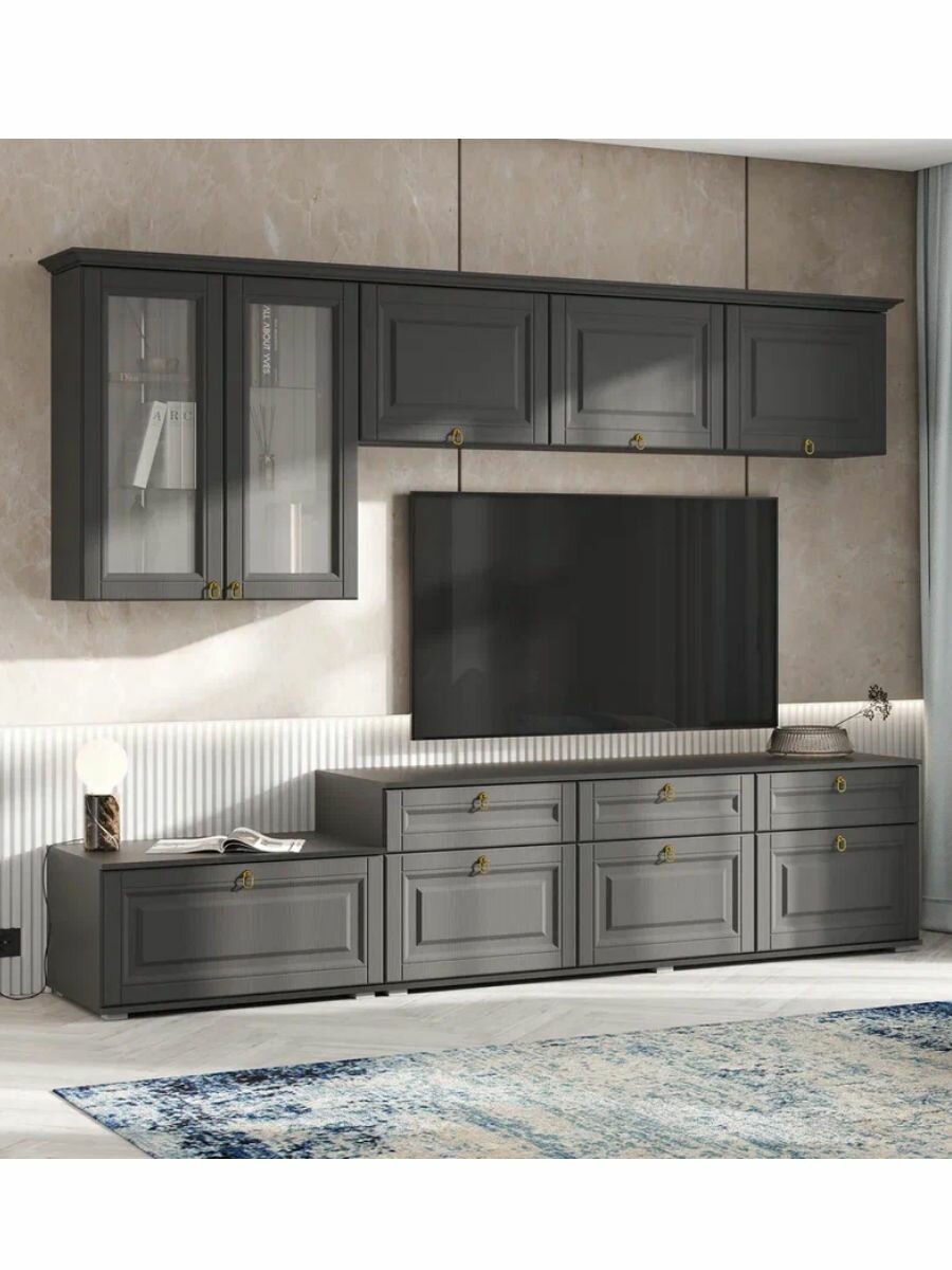 Гостиная Престиж 1 Вариант №5 МДФ, Графит/Графит структурный, МИФ