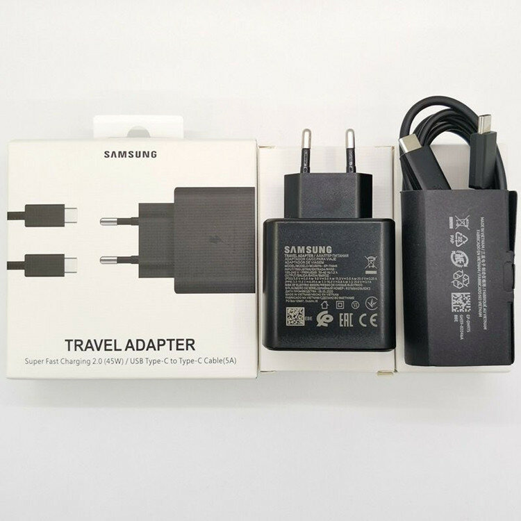 USB-C кабель 1м 45Вт для Samsung Galaxy S22/S21/S20/Note10, черный