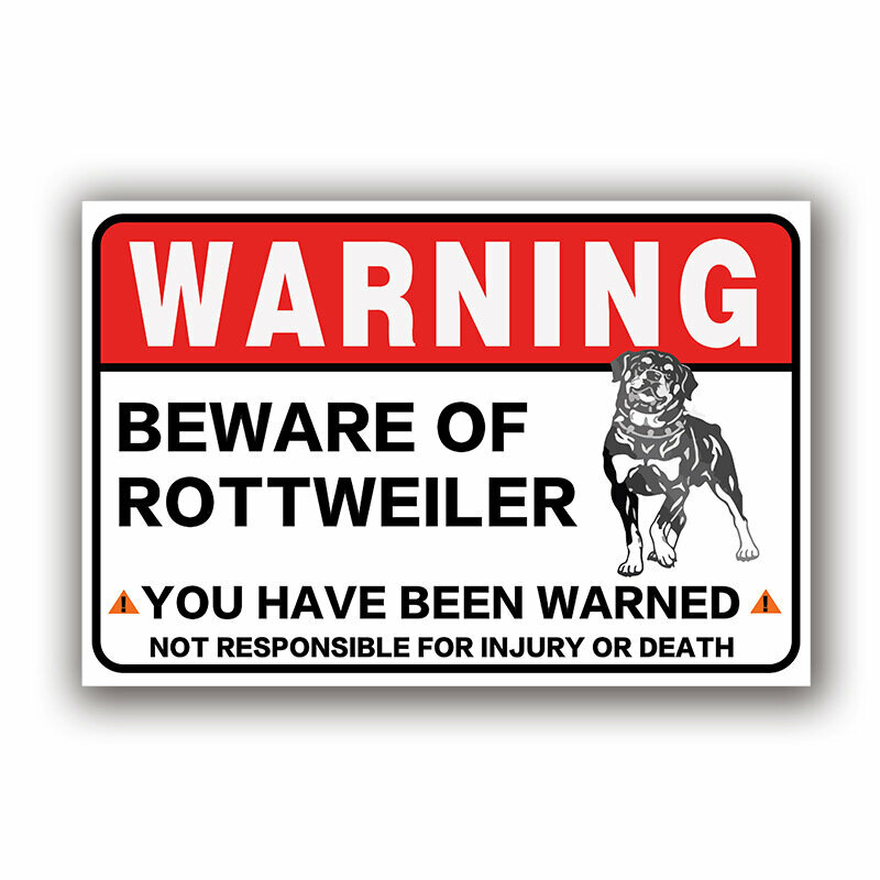 10 шт. предупреждающих знаков «Осторожно, ротвейлер!». «Агрессивная собака». «Не несем ответственности за травмы или смерть». Самоклеящаяся виниловая наклейка для ворот, дверей и границ собственности.