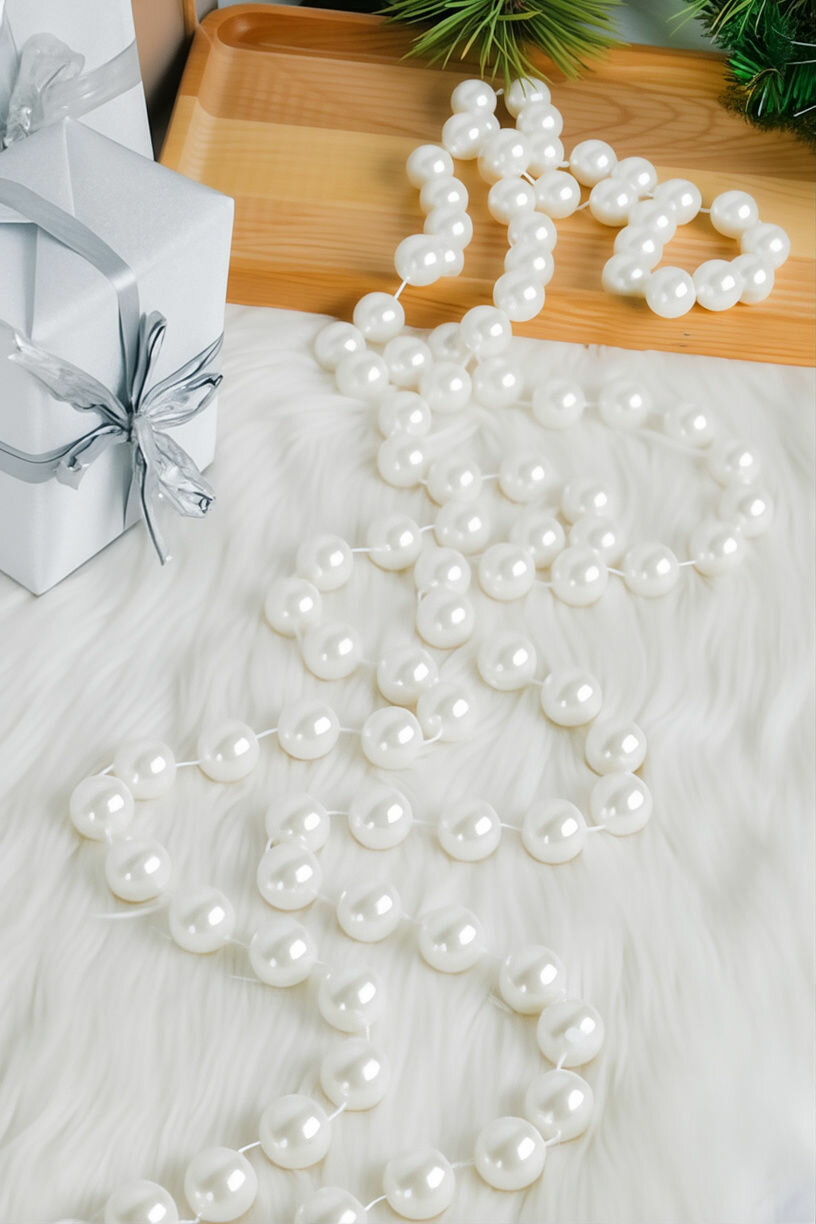 Бусы пластиковые гигант, цвет: белый, 20 мм, 2,7 м, Винтер Деко (Winter Deco) 001713