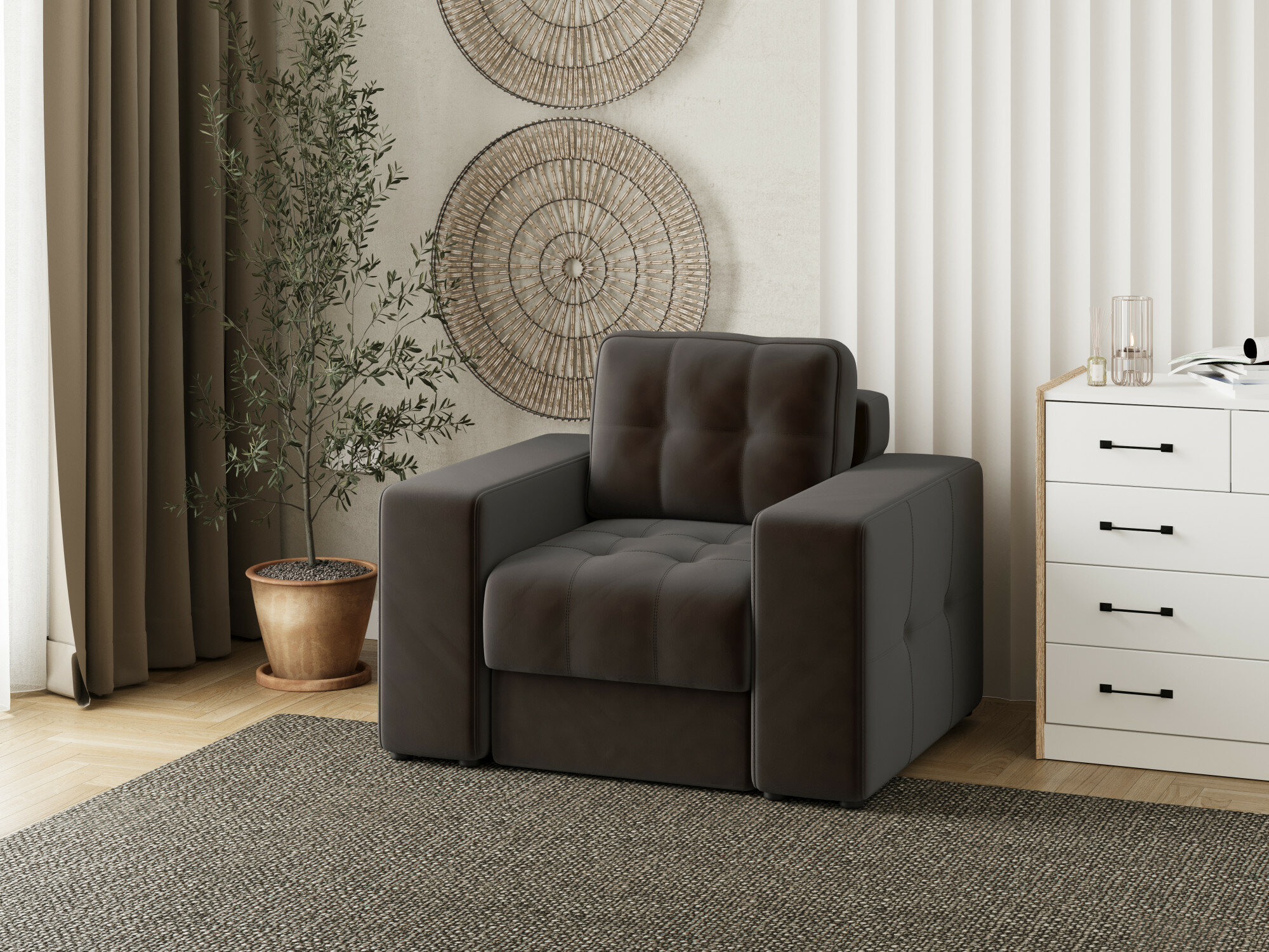Кресло нераскладное, подлокотники 265мм, Коричневый (опоры 25мм)
