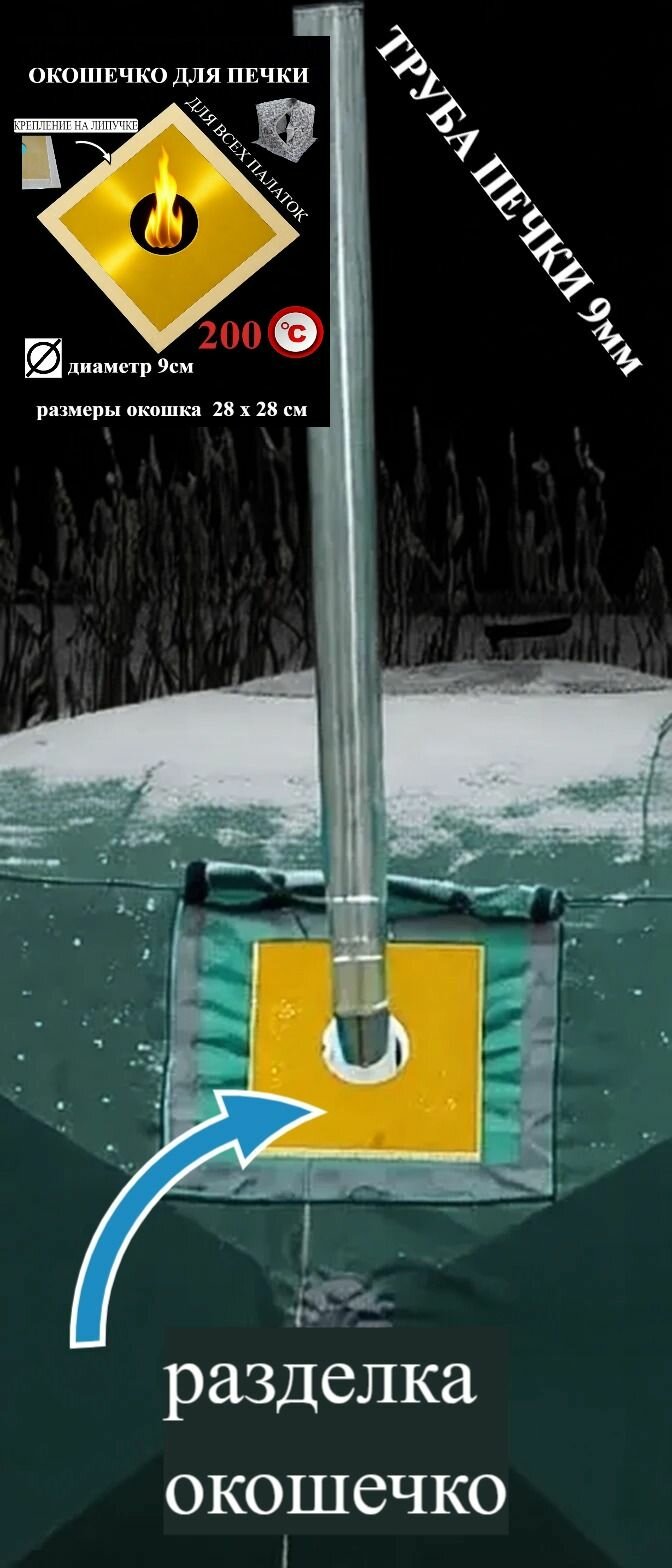 Окошечко для трубы печки в палатку куб