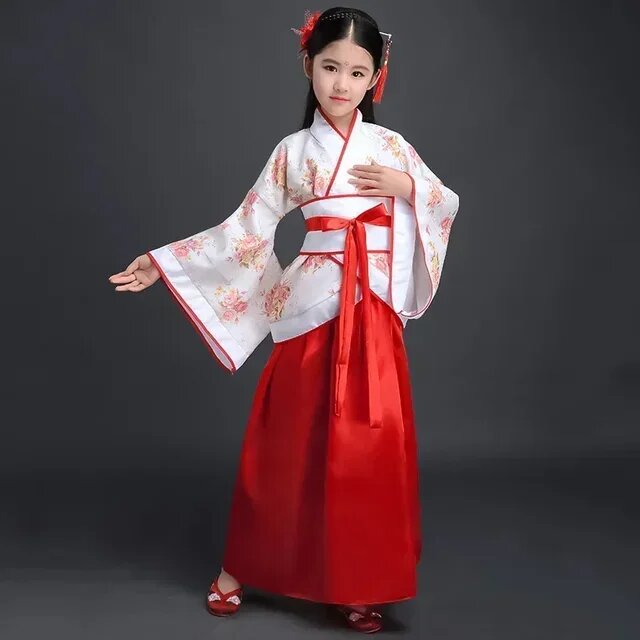 Китайское шелковое кимоно Hanfu для девочек 140cm, 1