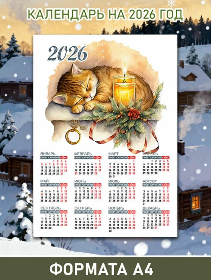 Настенный календарь на 2026 год формата А4