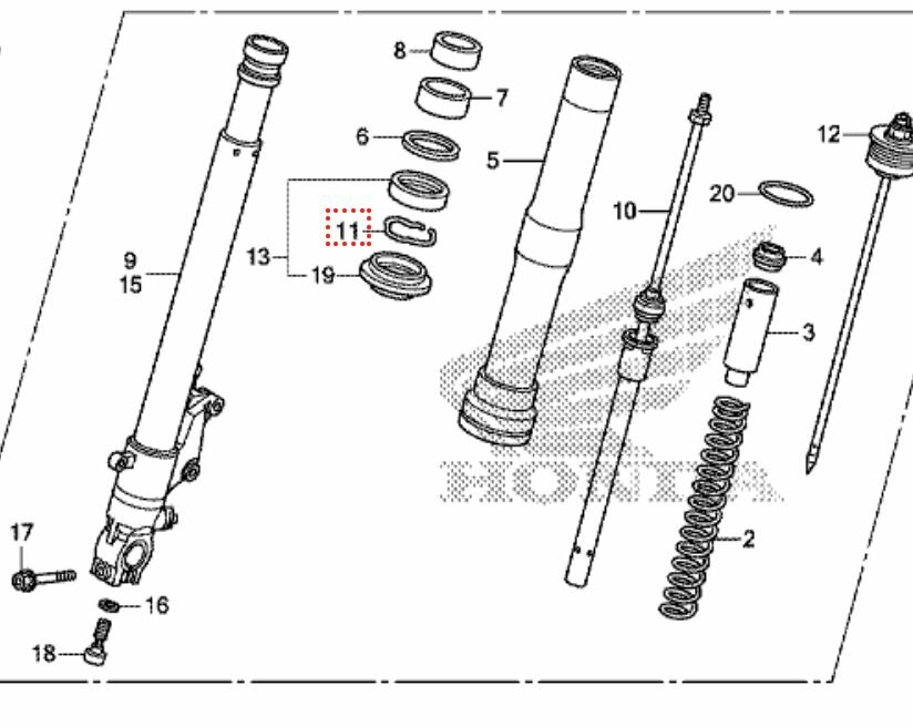Стопорное кольцо пера вилки мотоцикла Honda (SHOWA); Артикул Honda: 51447KA4711 (Оригинал)