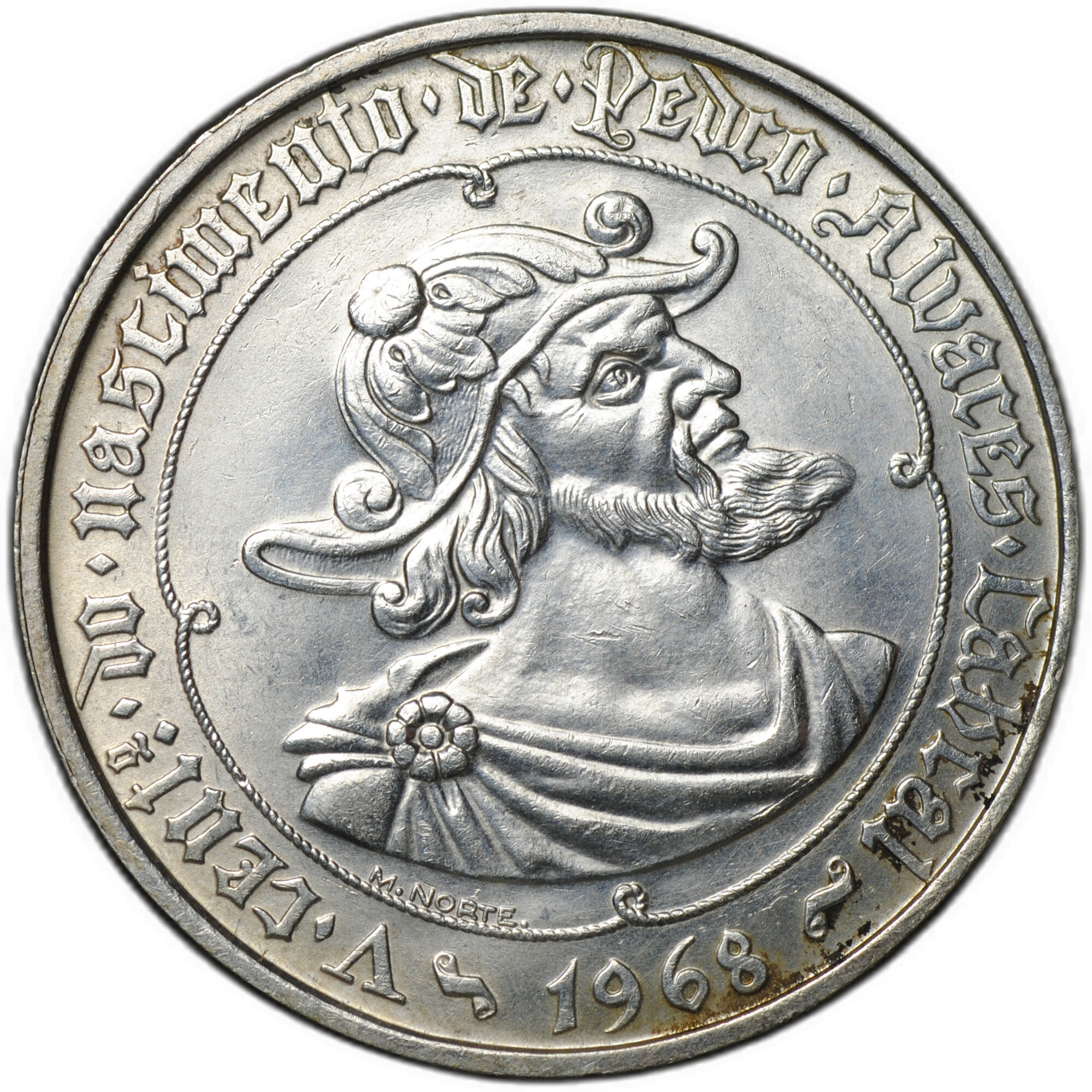 Монета 50 эскудо 1968 500 лет со дня рождения Педру Алвариша Кабрала Португалия