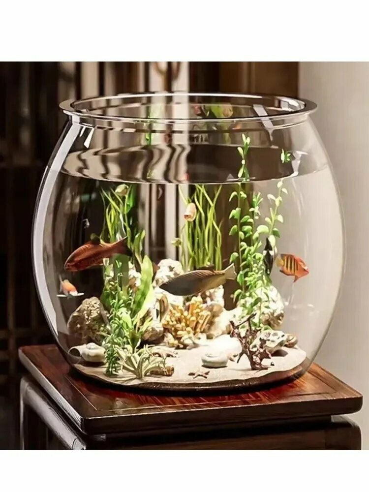 Аквариум круглый, прочный, прозрачный, подходит для домашнего разведения рыбок